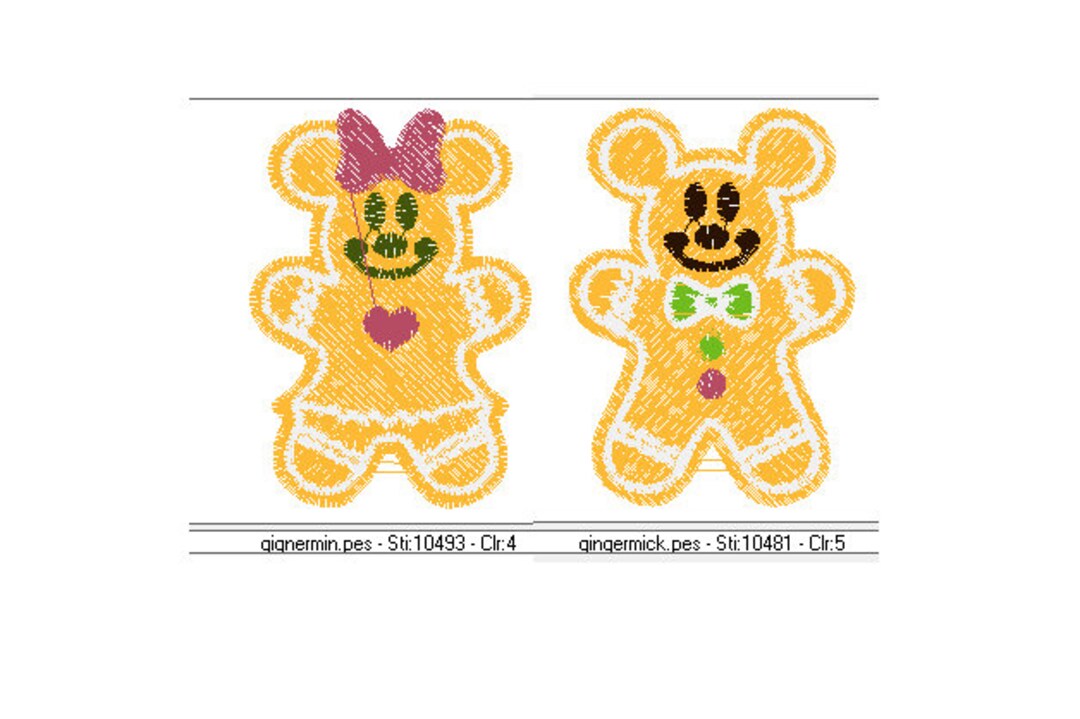 Gingerbread Mickey Mouse and Minnie Mouse Embroidery Design PES, JEF ...