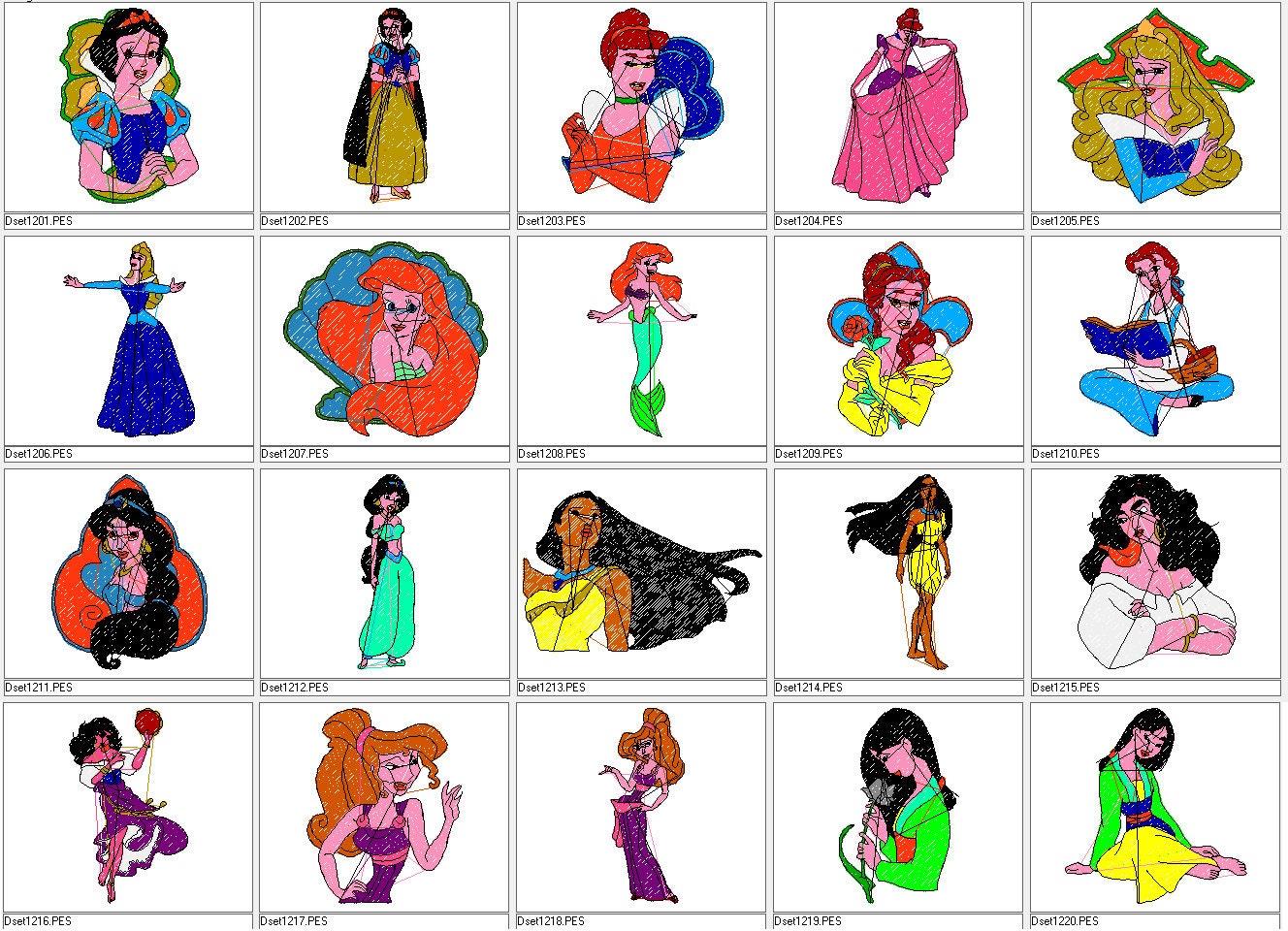 20 Princess Embroidery Files, Rapunzel, Belle, Ariel and More - Etsy