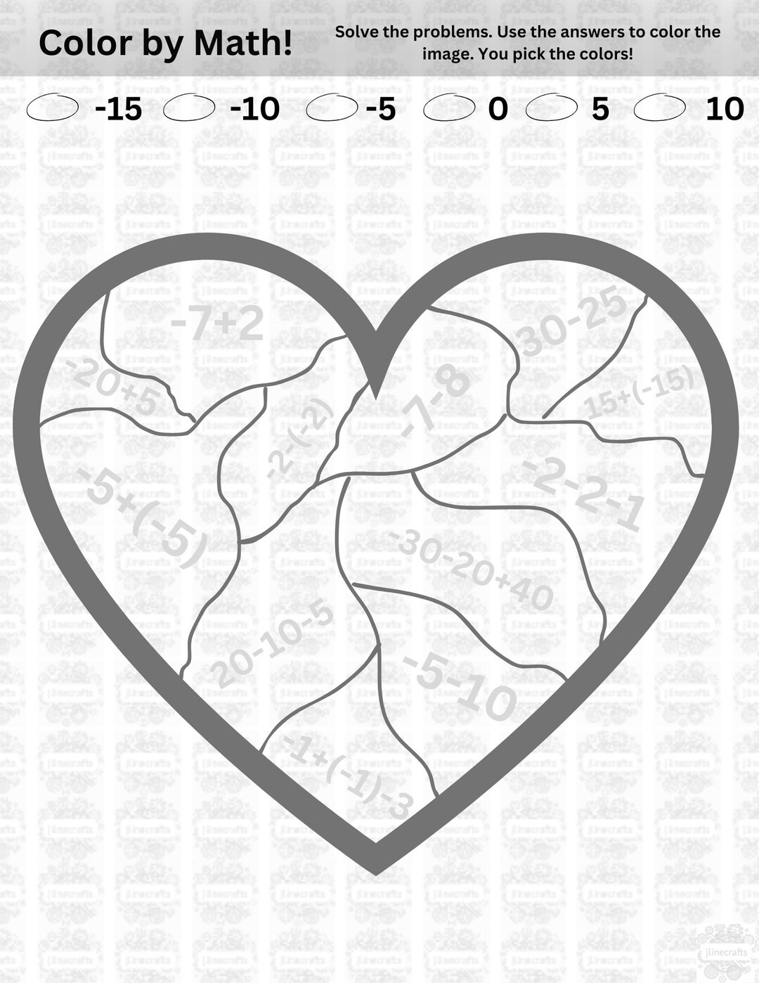 Color by Math (add/sub Integers): Heart/digital Download - Etsy
