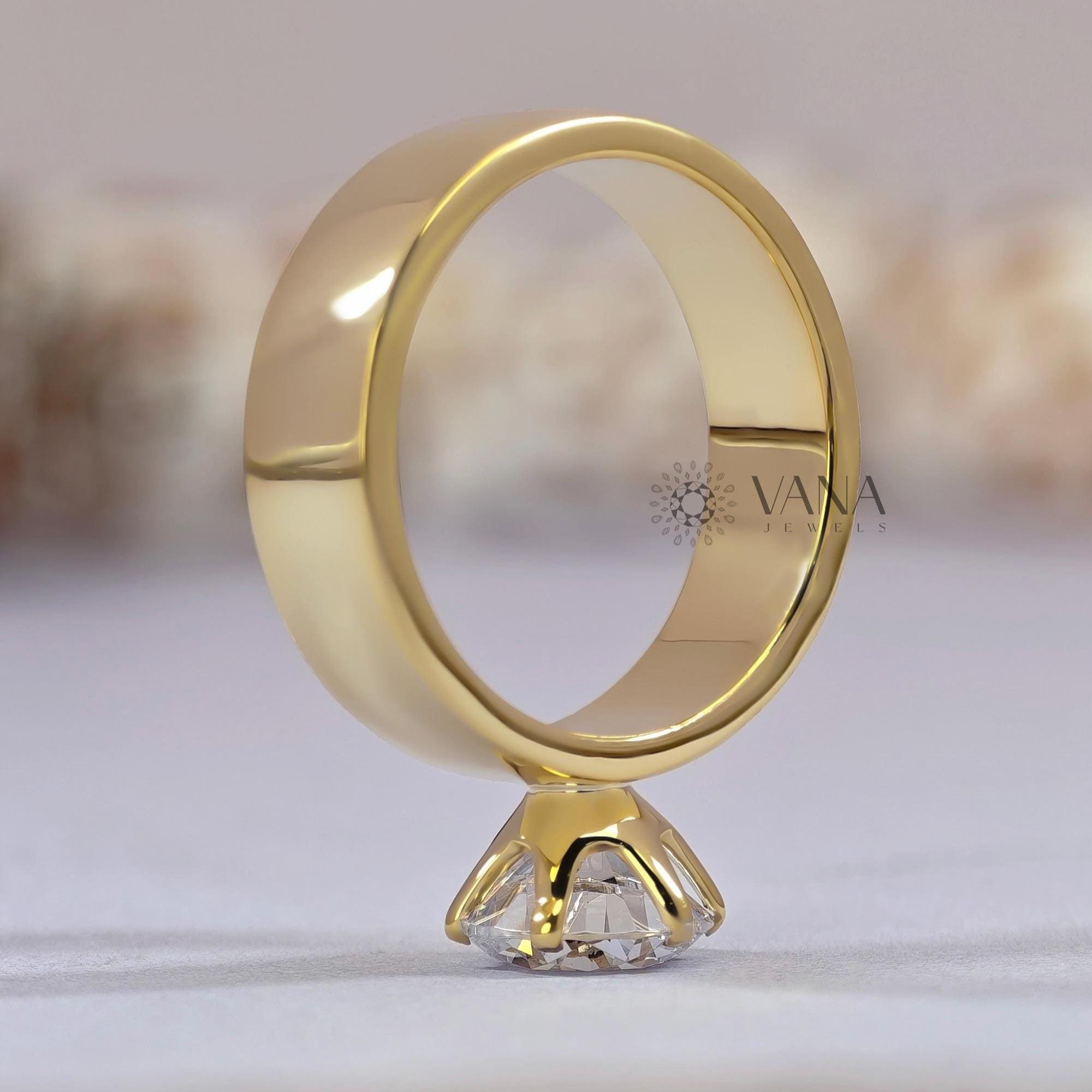 Wide Band Solitaire Diamond Ring, 2.00 CT Round Brilliant Cut ...