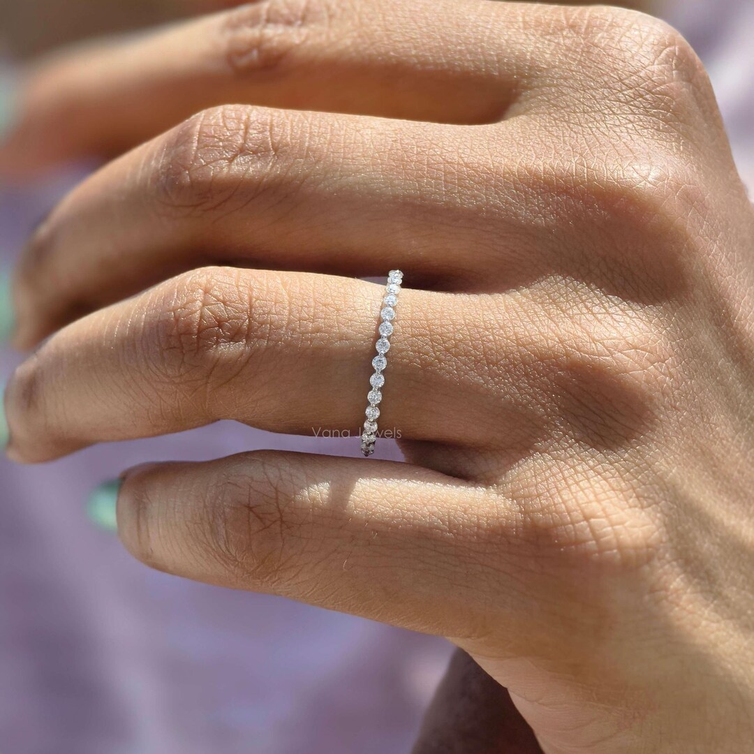Floating Bubble Prong Set Half Eternity Band, Minimalist 1.50 MM Round ...