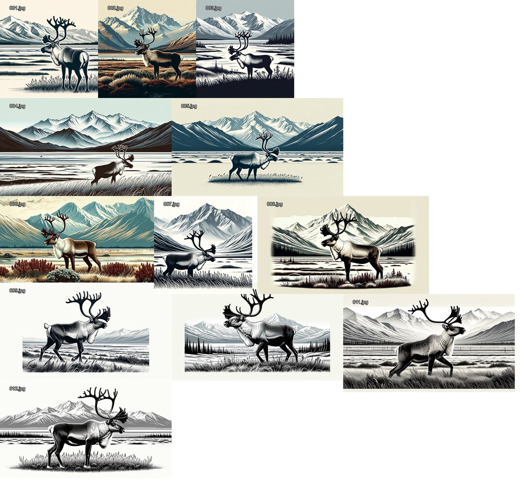 Alaskan Caribou SVG/JPG Collection 12 Caribou in the Shadow of Alaska's ...