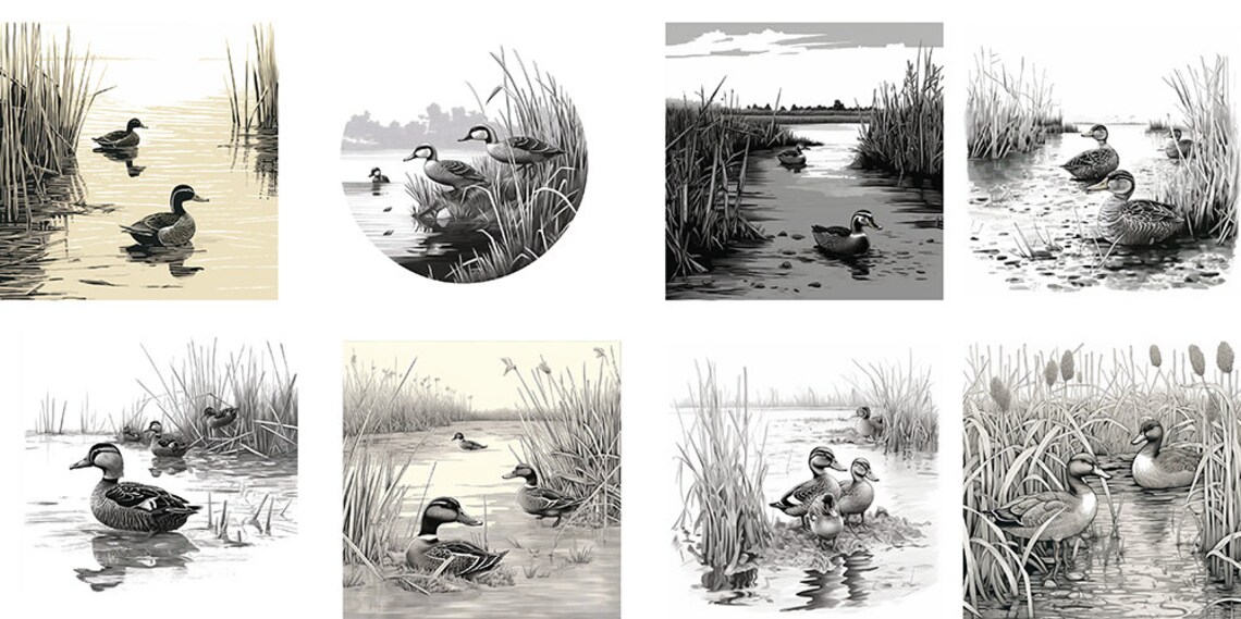 Ducks in Cattail Marsh Svg - Instant Download 8 Images. Waterfowl ...