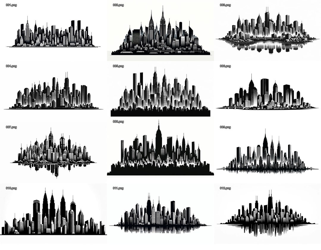 Cityscape Skyline Svg/png Bundle 12 Silhouetted Designs for Laser ...