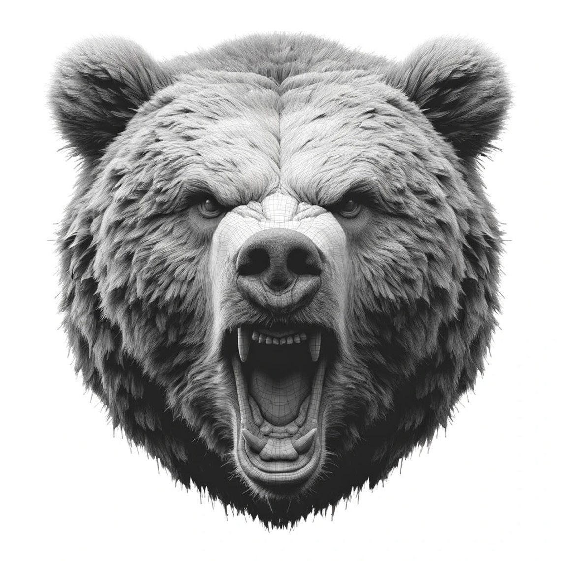 4 Fierce Grizzly Bear Face 3D STL and Depth Map Files Perfect for CNC ...