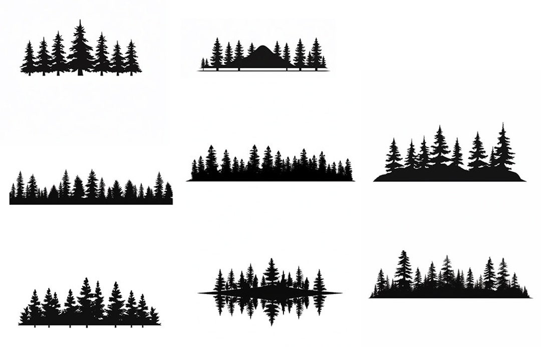 Treeline Svg Instant Download - 8 Skyline Silhouettes of a Line of Pine ...