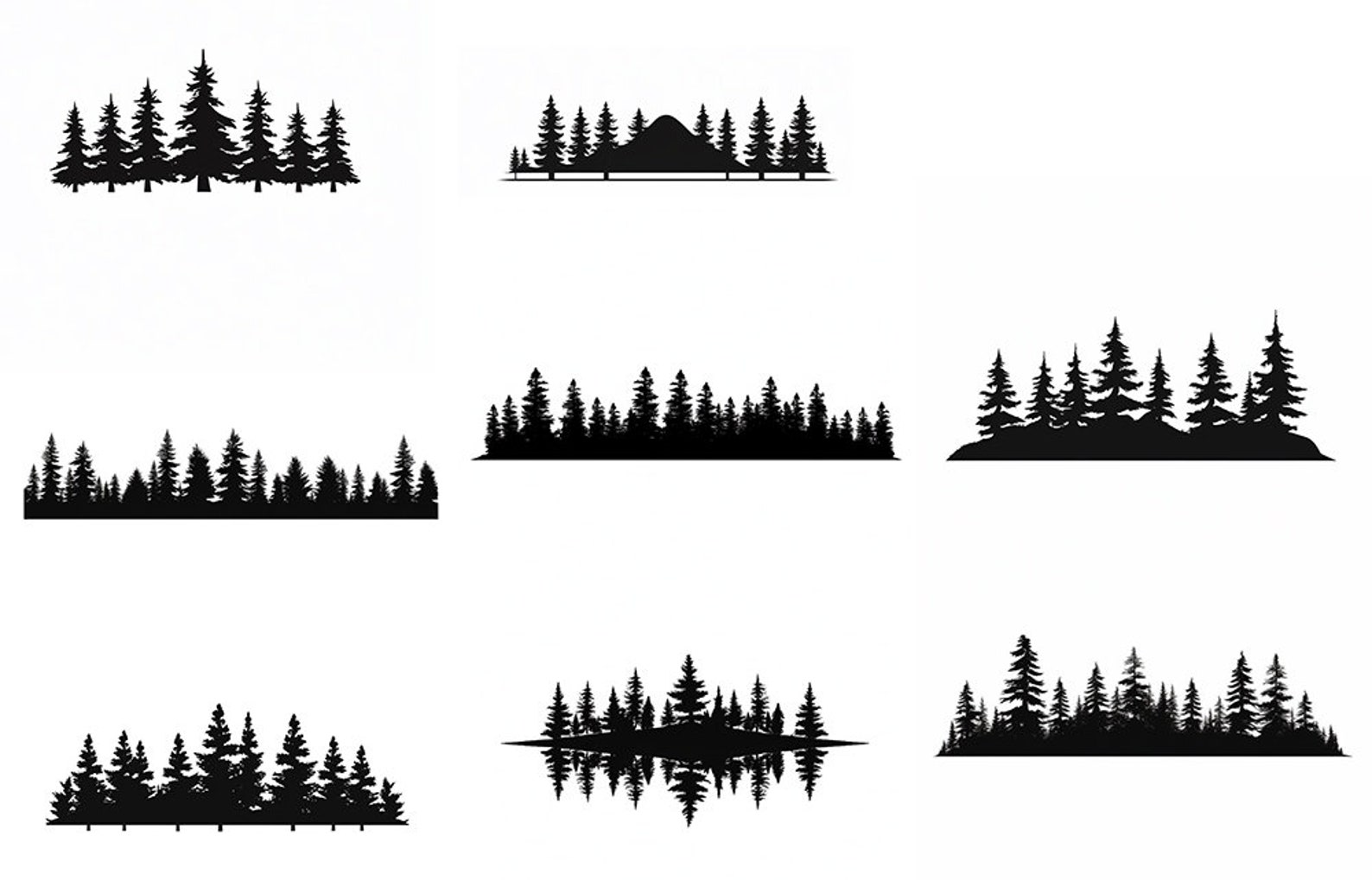Treeline Svg Instant Download - 8 Skyline Silhouettes of a Line of Pine ...