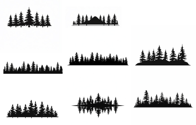 Treeline Svg Instant Download - 8 Skyline Silhouettes of a Line of Pine ...