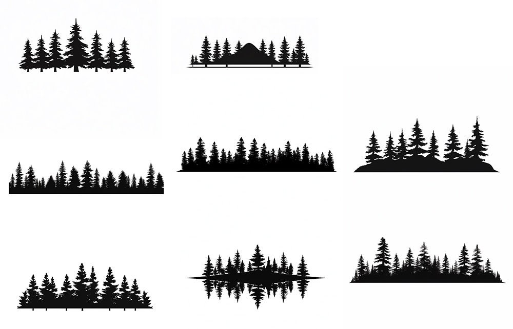 Treeline Svg Instant Download - 8 Skyline Silhouettes of a Line of Pine ...