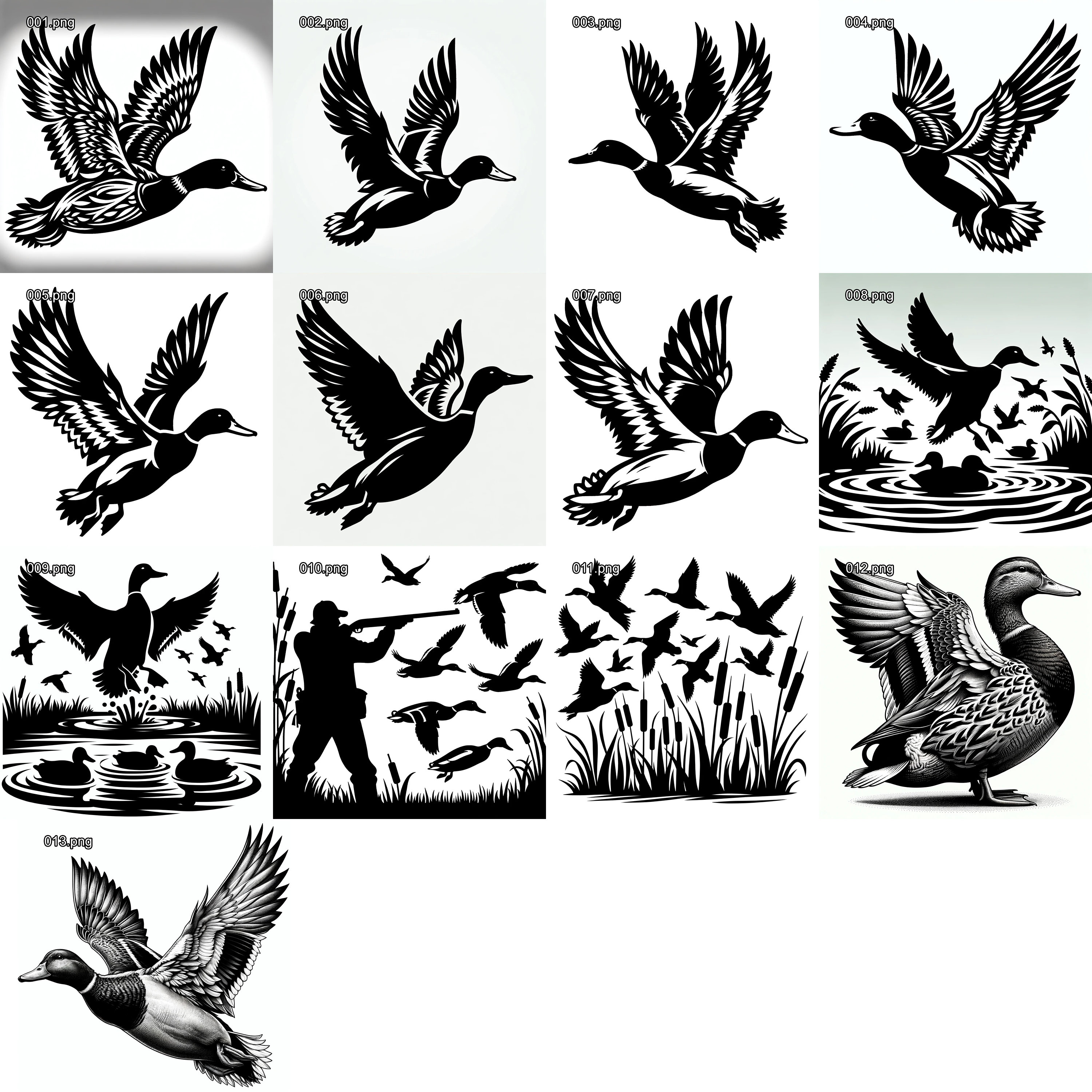 Mallard Duck Svg & Png Bundle for Hunters - 13 Images Perfect for Laser ...