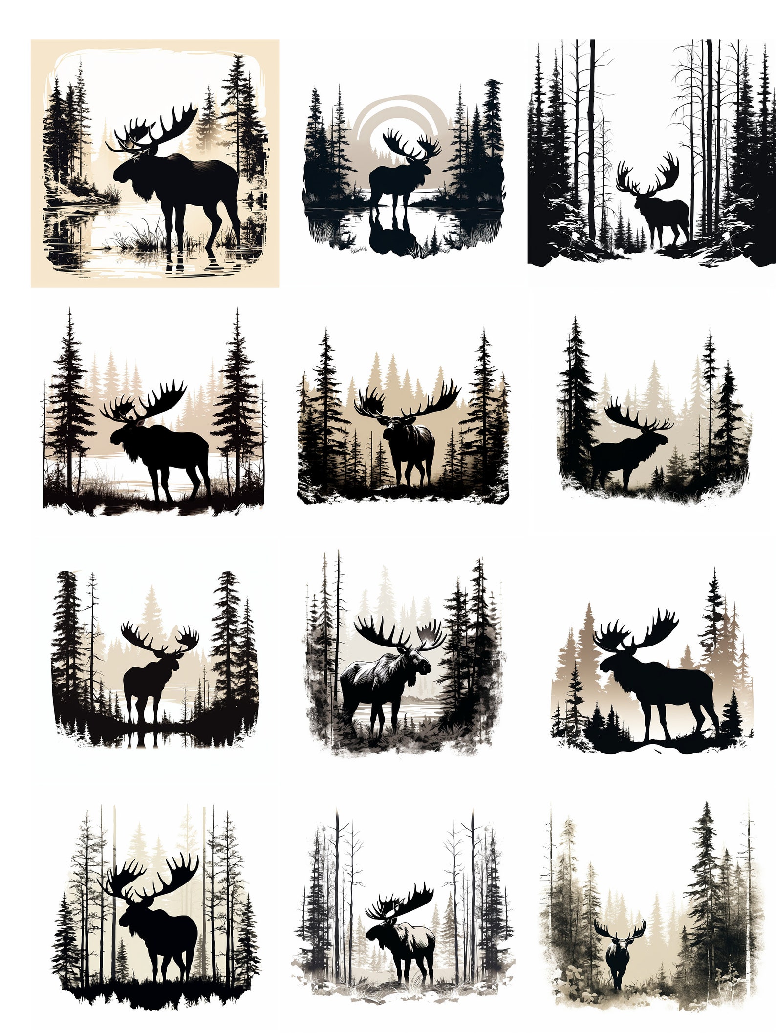 Moose Hunting Svg Bull Moose in the Woods - Set of 12 SVG Files for T ...