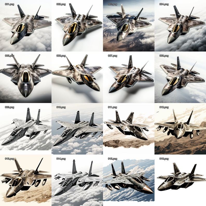 F-22 Raptor Fighter Jet SVG & PNG Bundle - 16 Images, Perfect for CNC, T-shirt Design, Laser ...