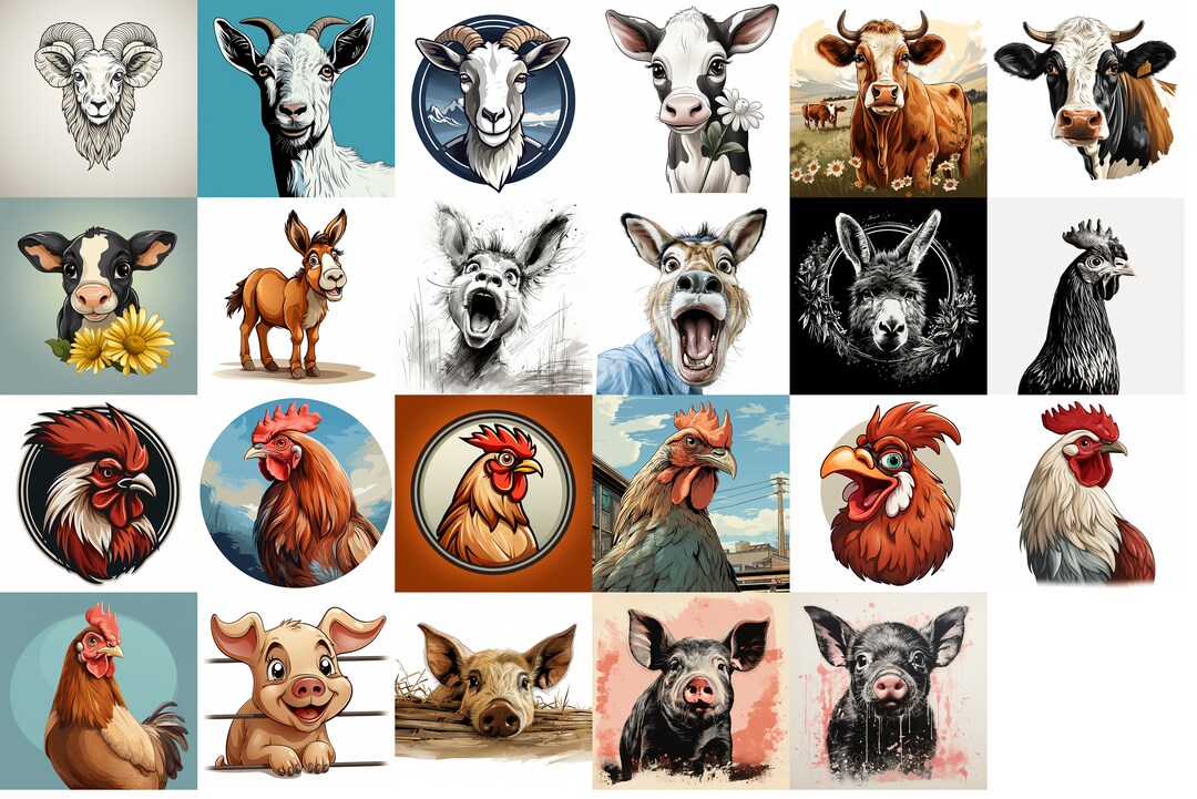 Farm Animal SVG Collection: Pigs, Cows, Chickens, Donkeys, Goats Great ...