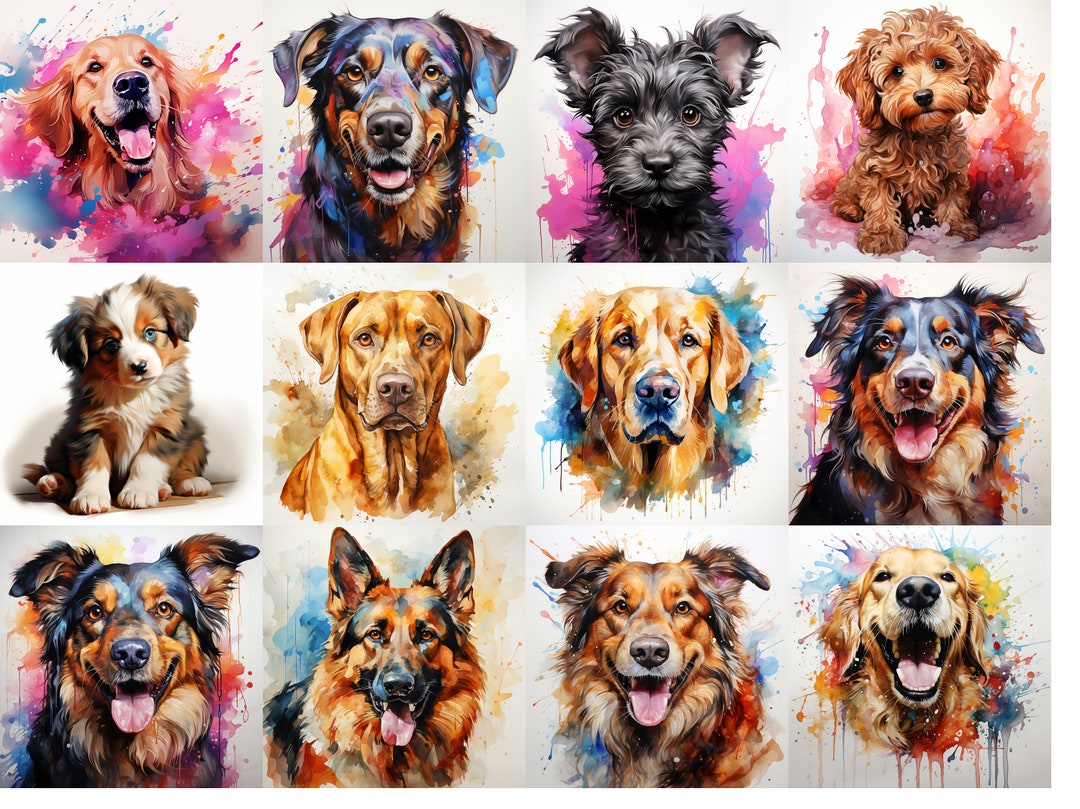 Colorful Watercolor Style Svg Files Dogs and Puppies 12 Svg & Png Files ...