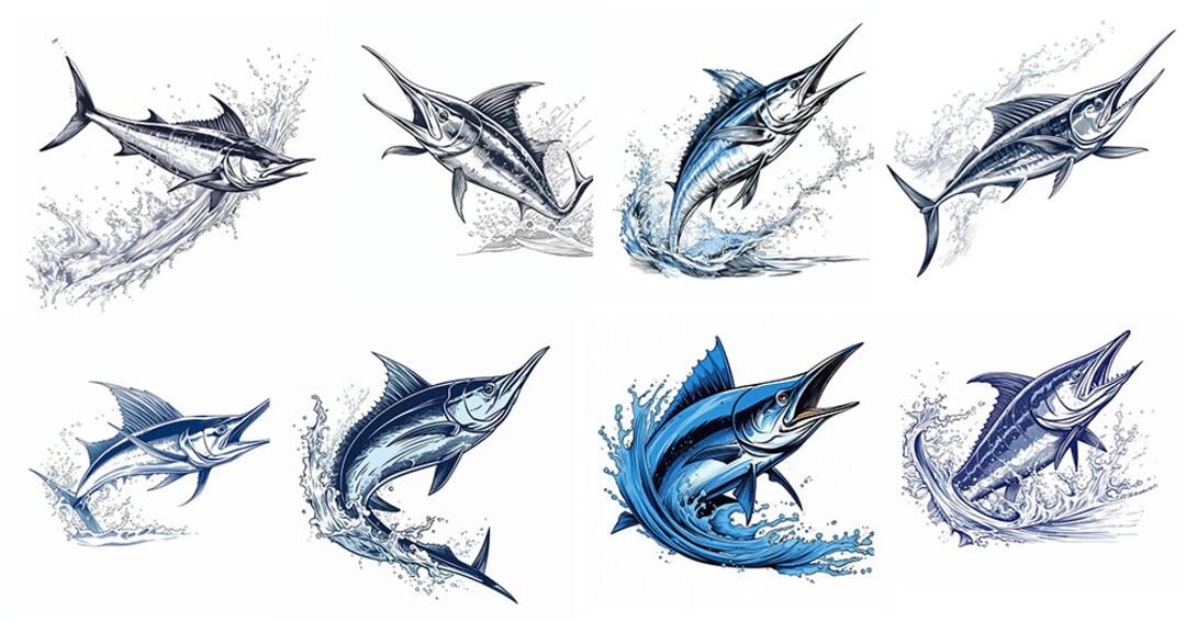 Blue Marlin Fish Svg Instant Download - 8 Vector Images in One File ...