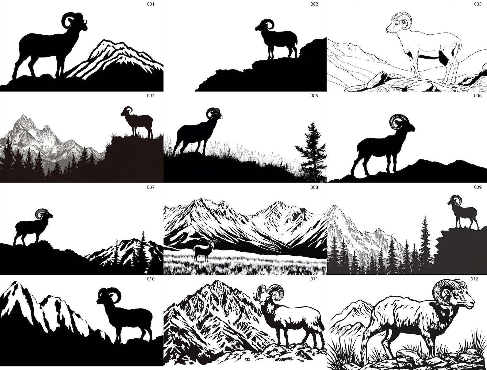 Dall Sheep Svg Jpg and Png Silhouettes for Laser CNC Cricut T-shirts ...