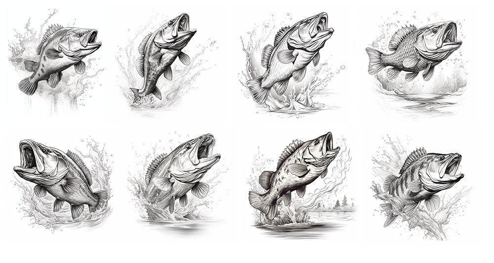 Leaping Bass Pencil Drawing