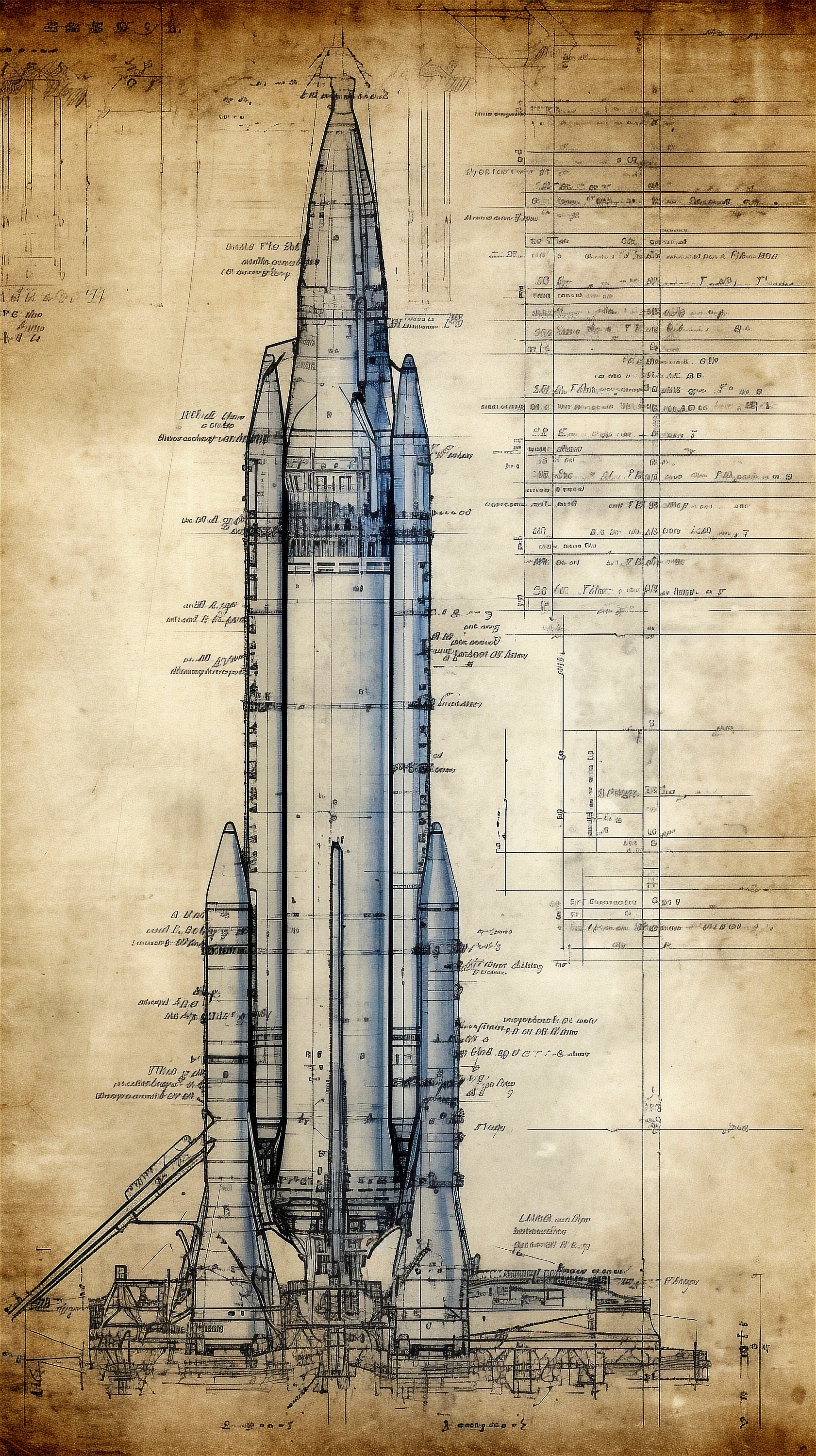 Rocket on Launch Pad Blueprint-style Digital Art. ( 3264 X 5824 ) - Etsy