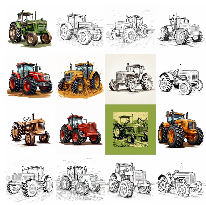 Farm Tractor SVG Set - Collection of 16 Vector Tractor Designs for ...