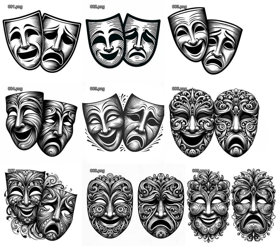 Comedy and Tragedy Drama Masks Svg Png Bundle - 9 Designs for Laser ...