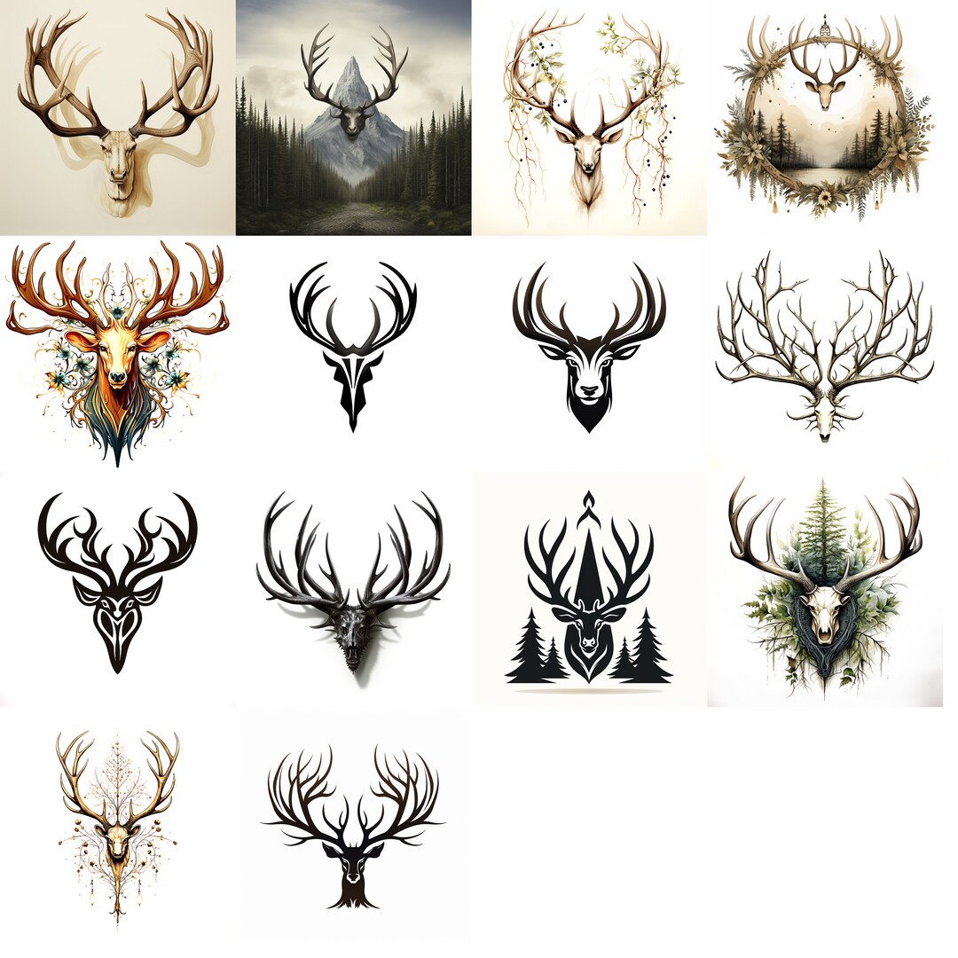 14 Elk Horn / Antler Designs in SVG & PNG for Laser Engraving, Tattoo ...