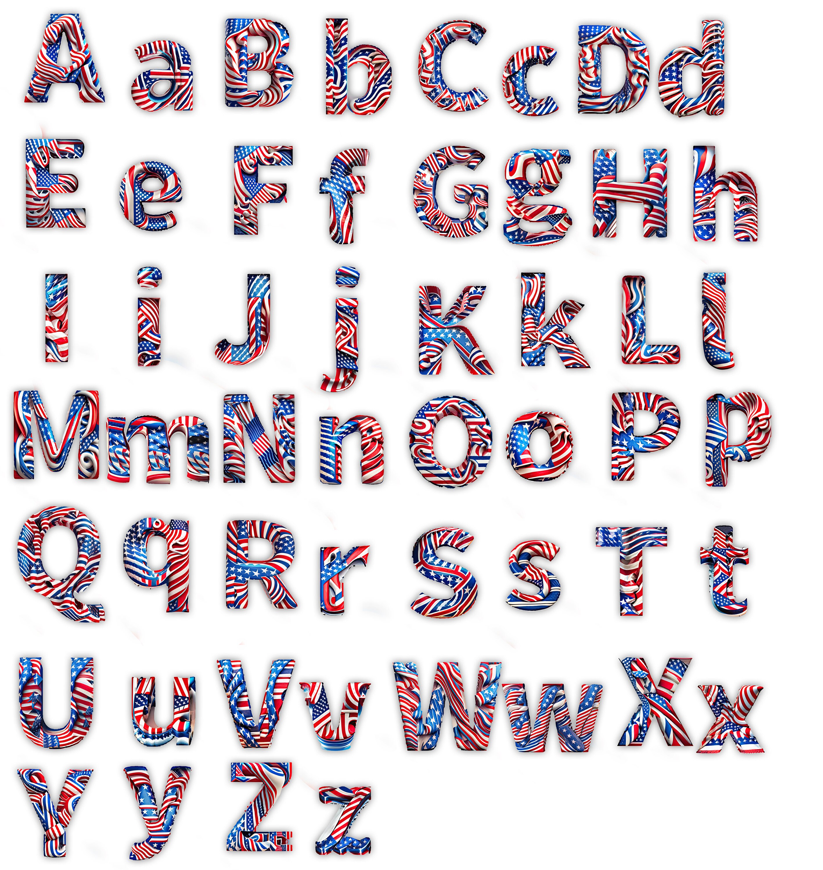 Patriotic Stars and Stripes Alphabet Set - SVG and PNG Files Great for ...
