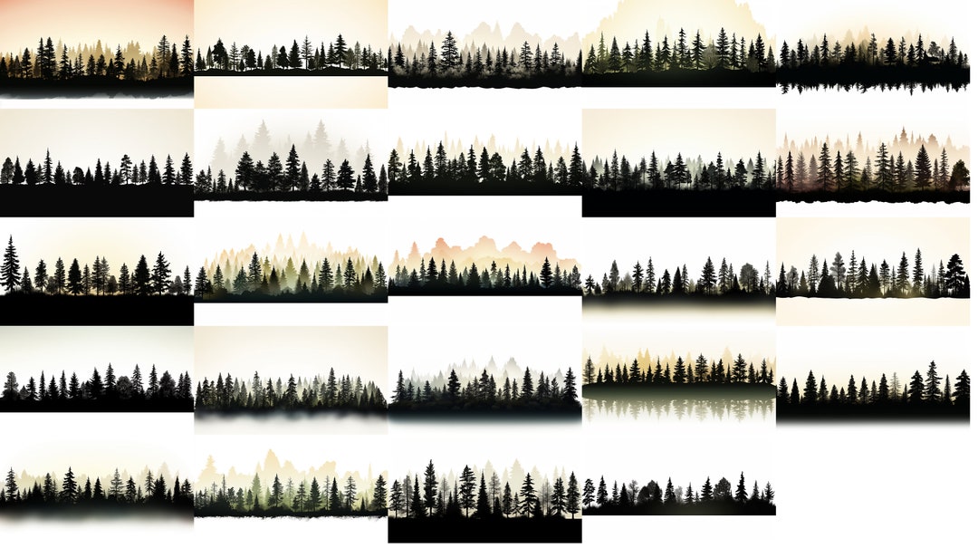 Treeline Svg - 24 Skyline Silhouettes of a Line of Pine Trees. Trees ...