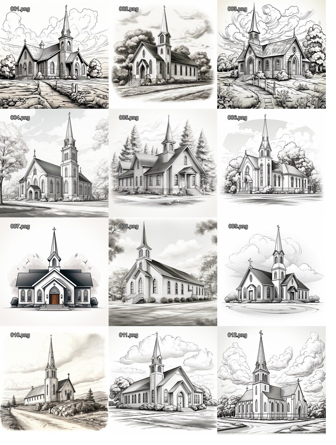 Charming Country Church Collection - 12 Svg & Png Files for Laser ...