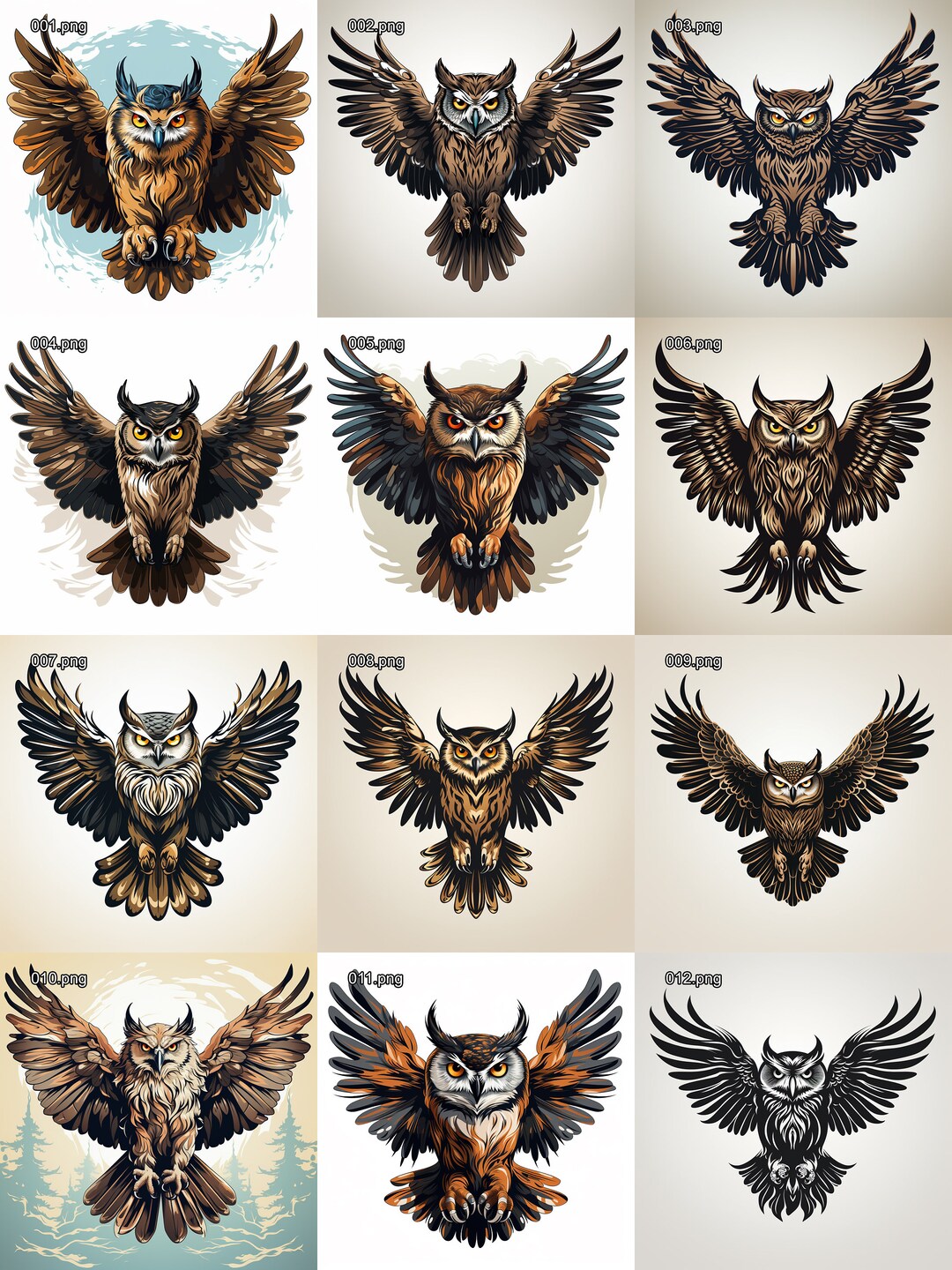 Owl in Flight 12 Svg & Png Files, Perfect for T-shirt Design Laser ...