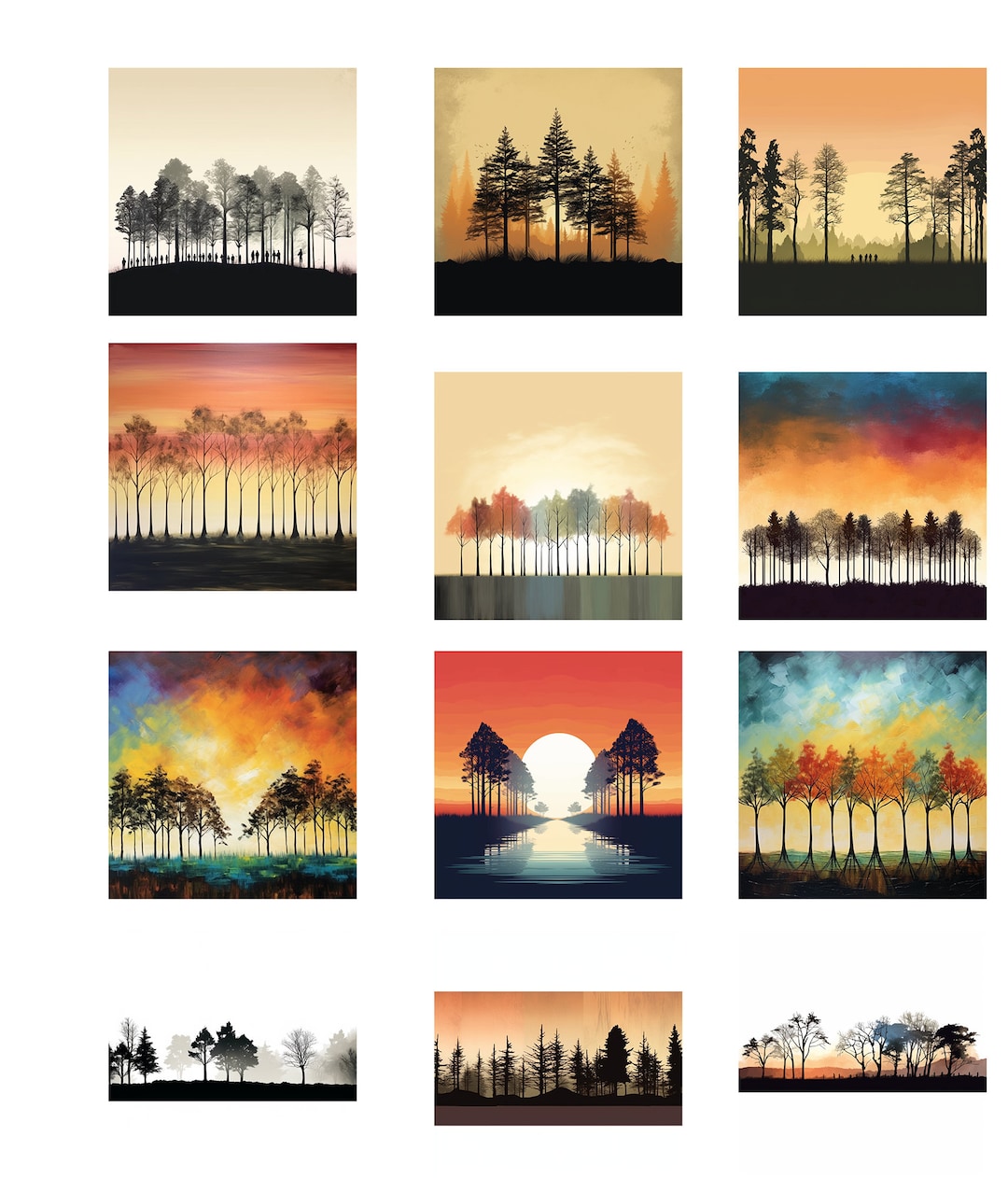 Line of Trees Svg - 12 Colorful Treeline Svg's in One File. Instant ...