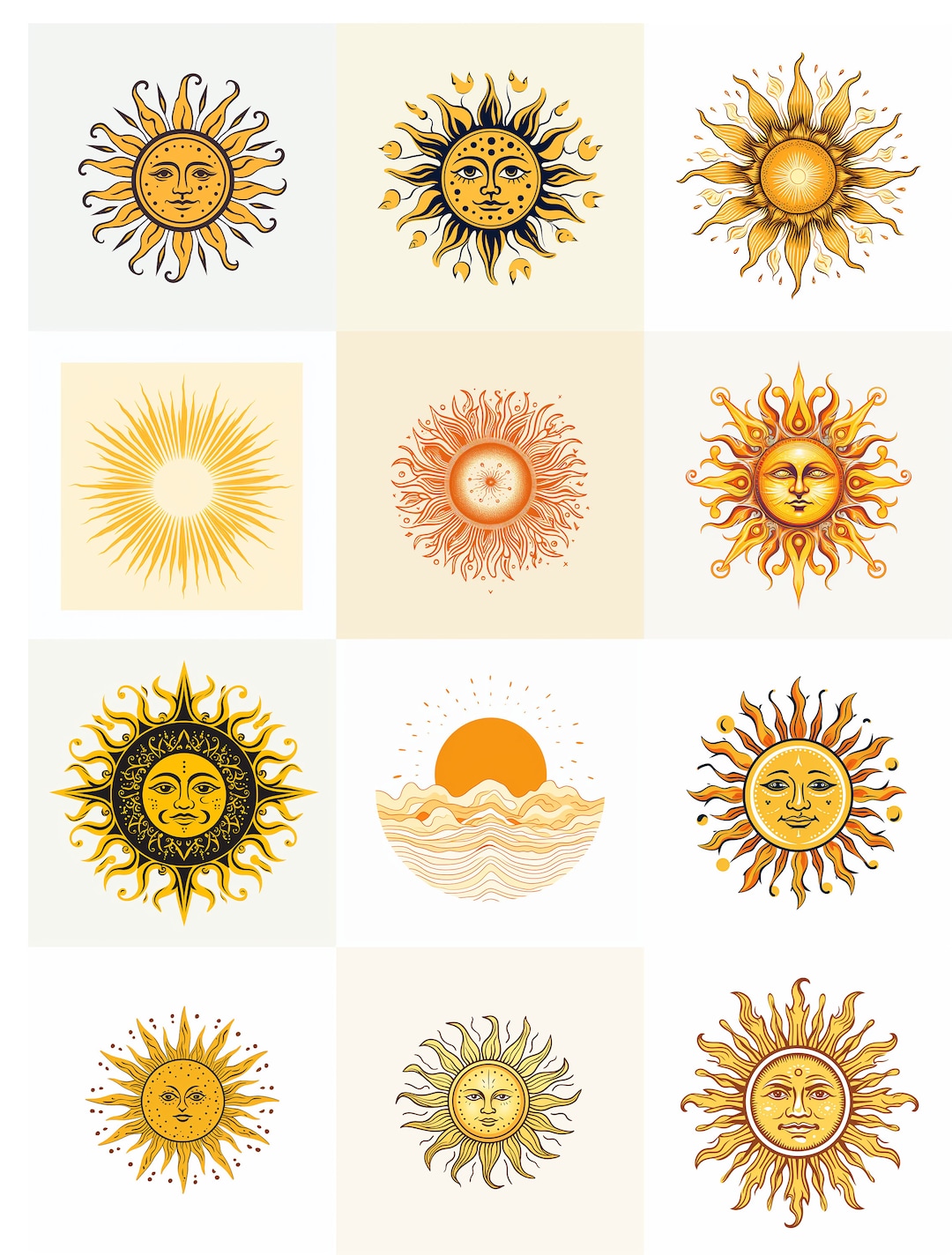 Artistic Sun SVG Collection - Set of 12 Unique Images - Instant ...
