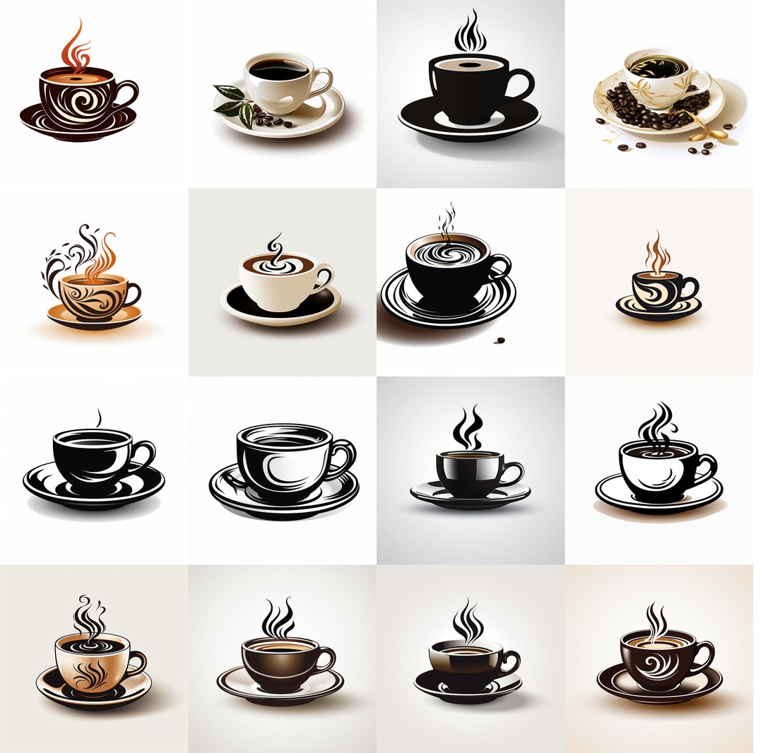 Coffee Cup Clip Art Logo Collection - 16 Unique Designs in Both Svg and ...