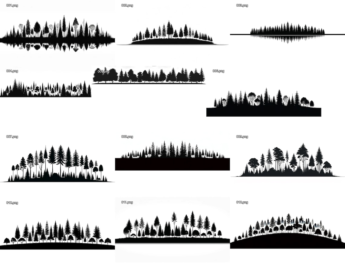 12 Silhouette Tree Line SVG & PNG Files Bundle - Perfect for Laser ...