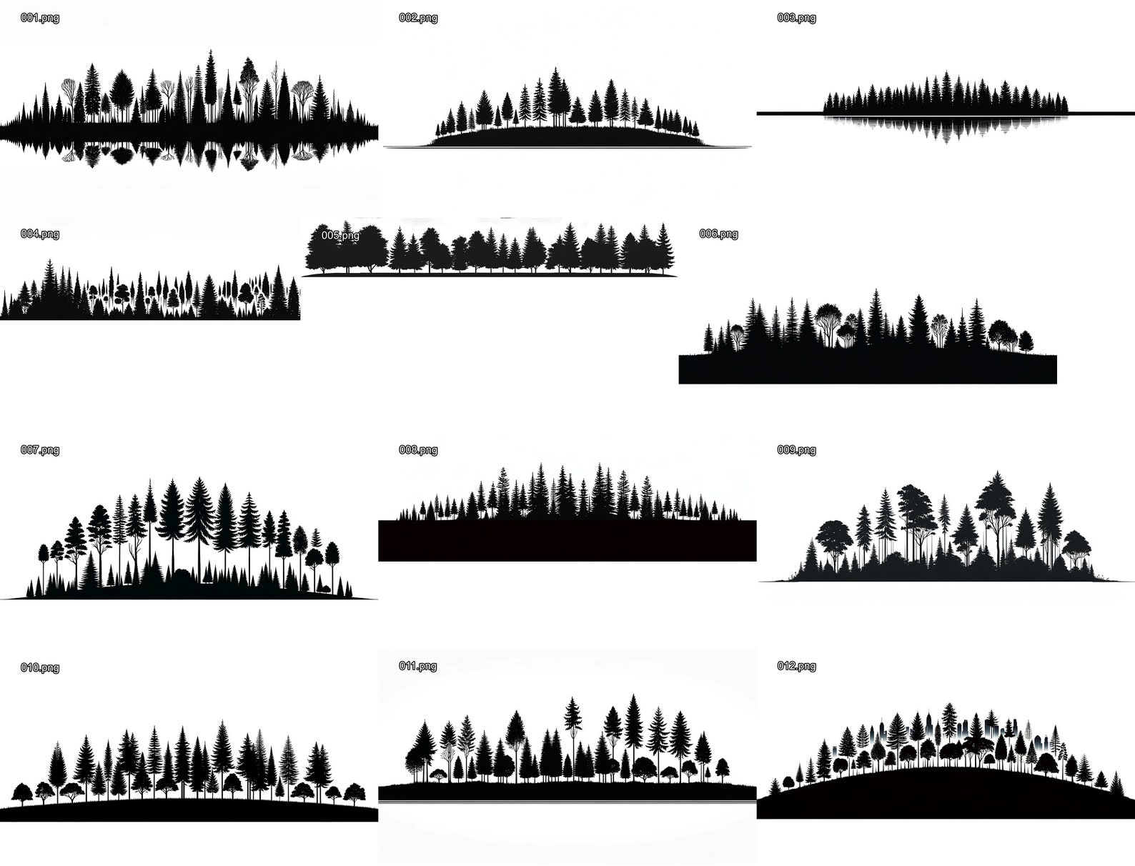 12 Silhouette Tree Line SVG & PNG Files Bundle - Perfect for Laser ...