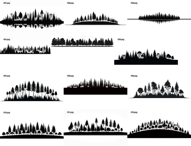 12 Silhouette Tree Line SVG & PNG Files Bundle - Perfect for Laser ...