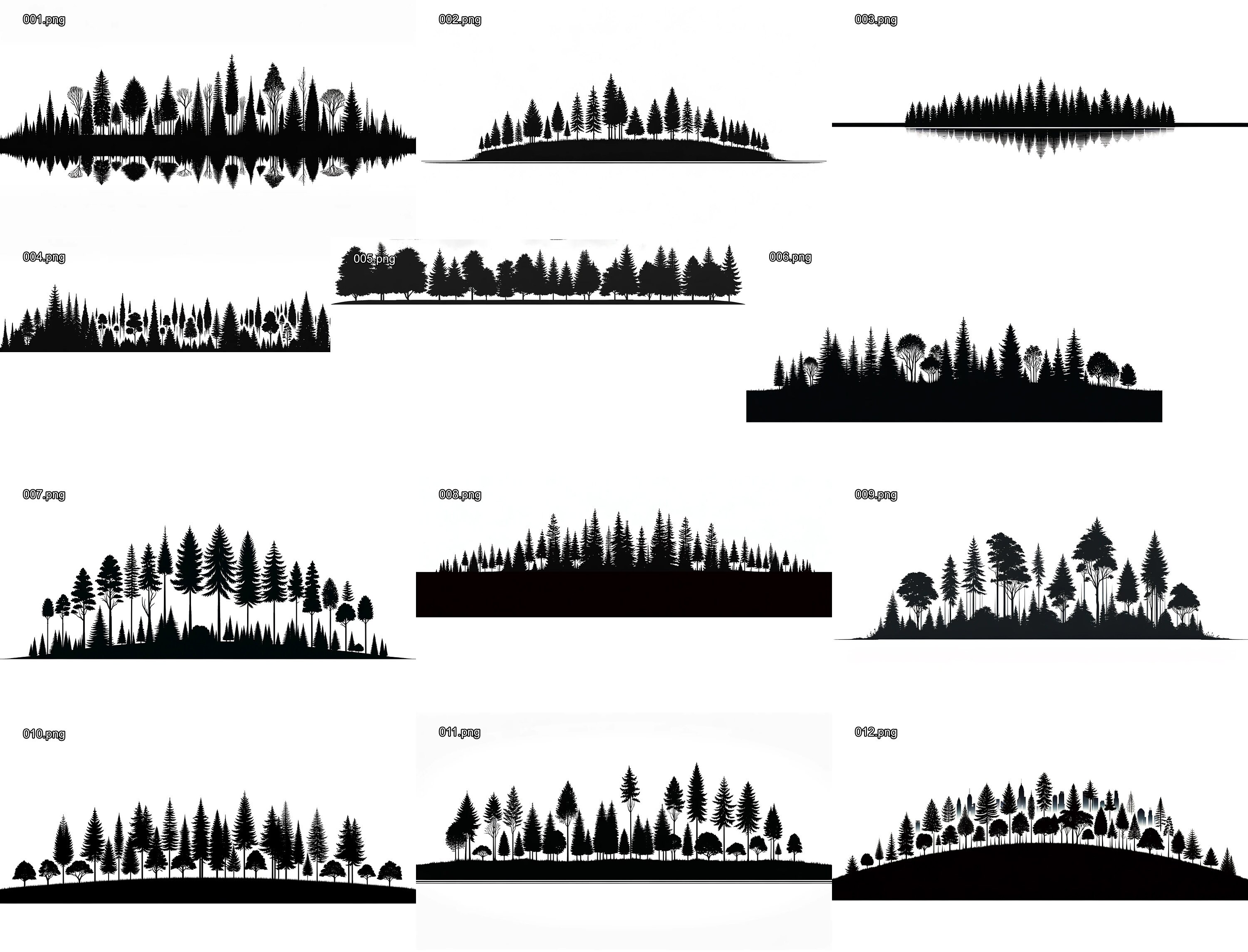 12 Silhouette Tree Line SVG & PNG Files Bundle - Perfect for Laser Engraving, Cricut, CNC ...