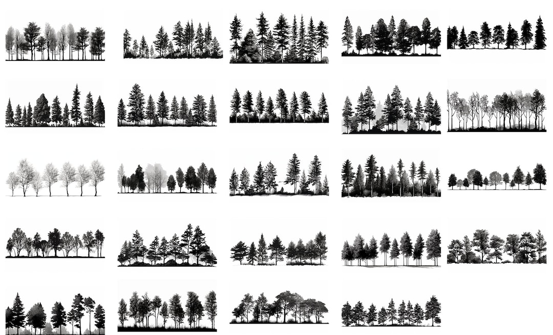 Treeline Svg - 24 Skyline Silhouettes of a Line of Pine Trees. Trees ...