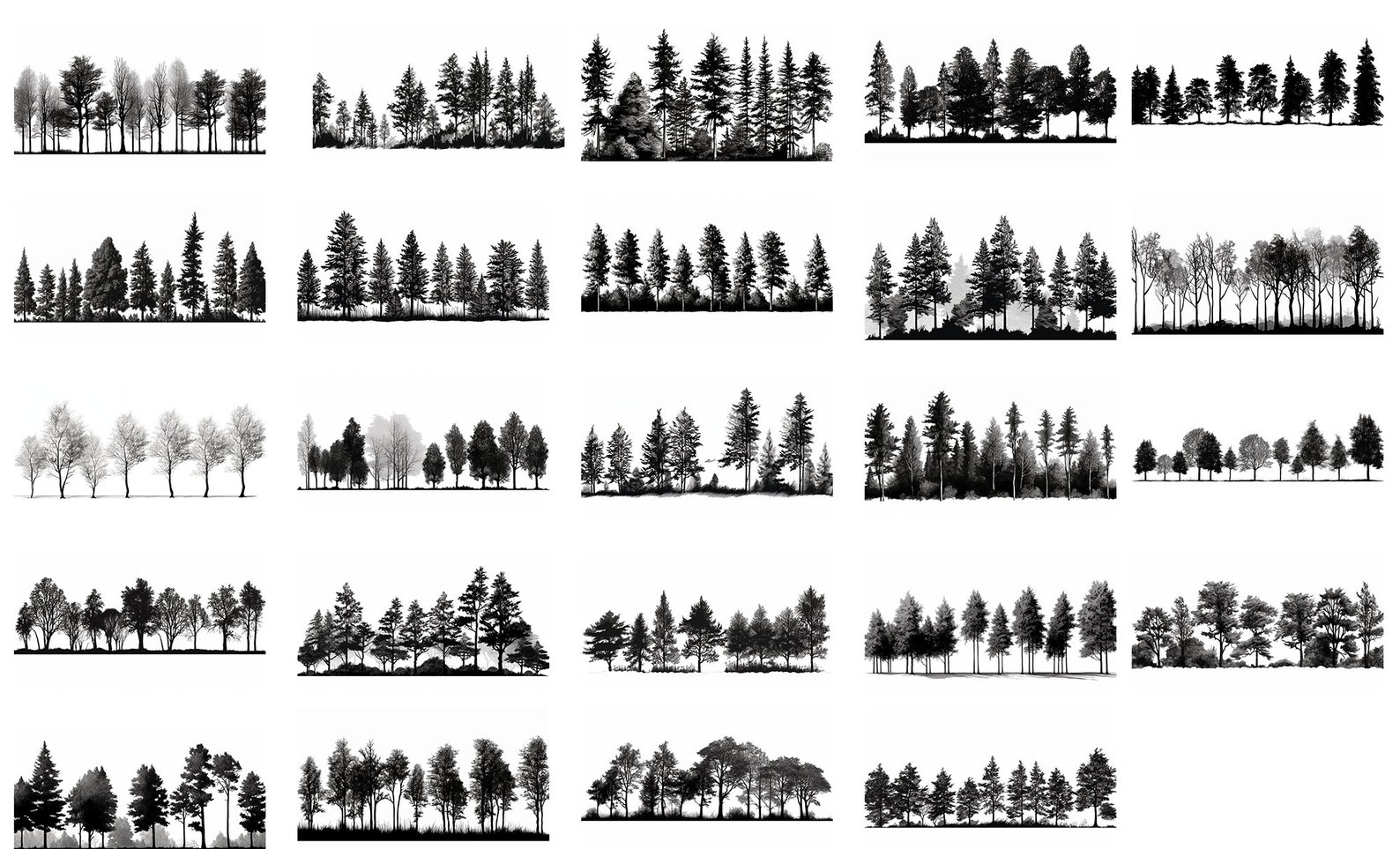 Treeline Svg - 24 Skyline Silhouettes of a Line of Pine Trees. Trees ...