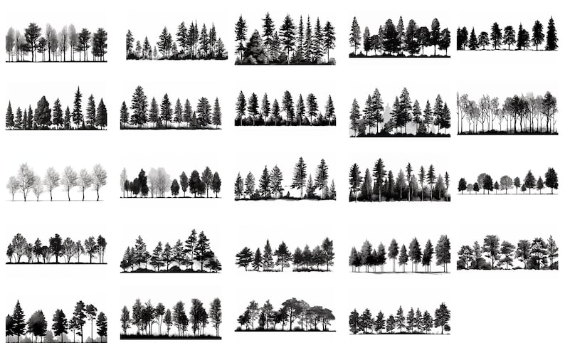 Treeline Svg - 24 Skyline Silhouettes of a Line of Pine Trees. Trees ...