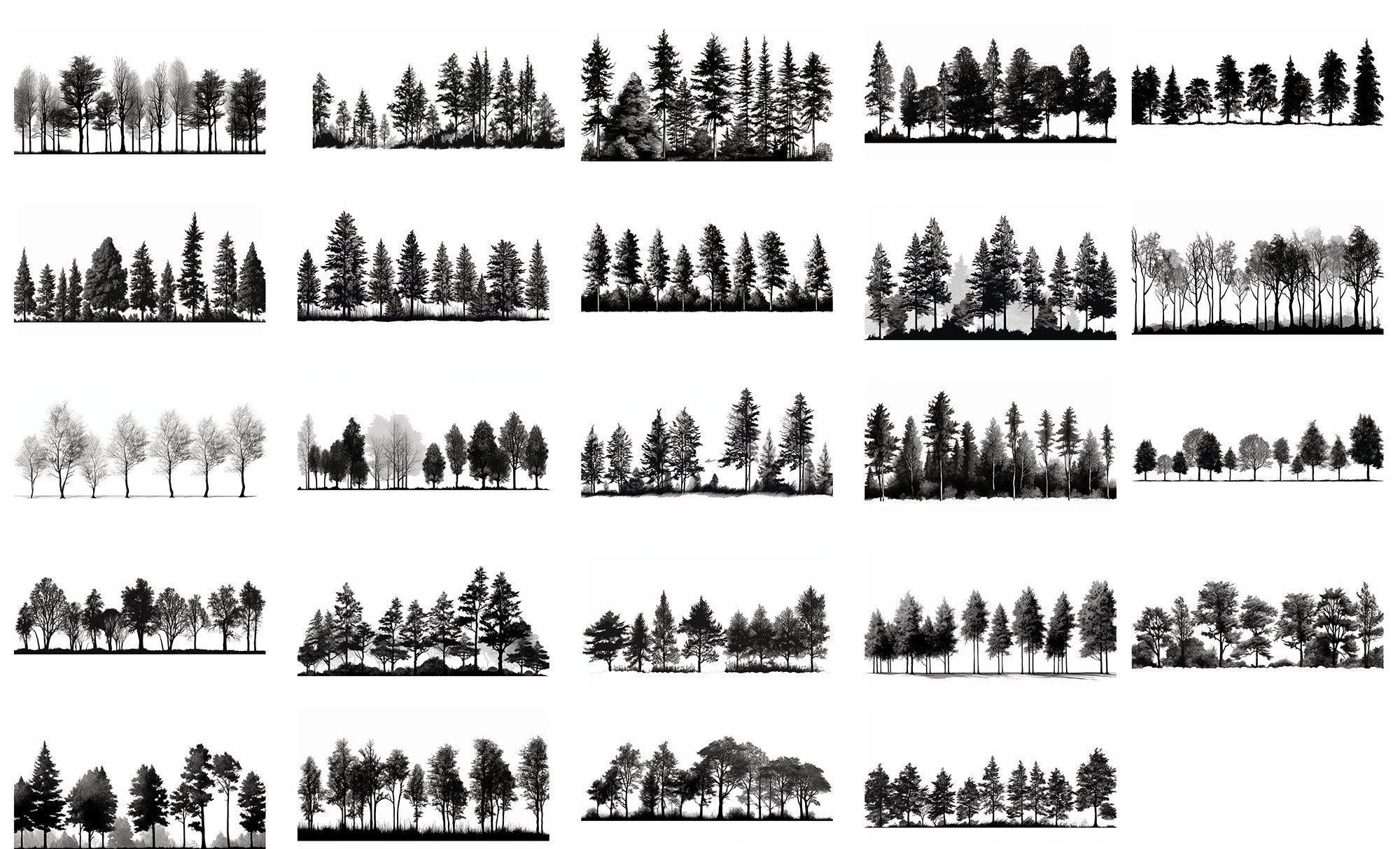 Treeline Svg - 24 Skyline Silhouettes of a Line of Pine Trees. Trees ...