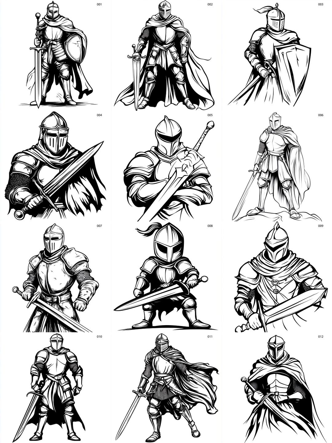 Knights in Armour SVG and PNG Collection Cartoon and Serious Designs ...