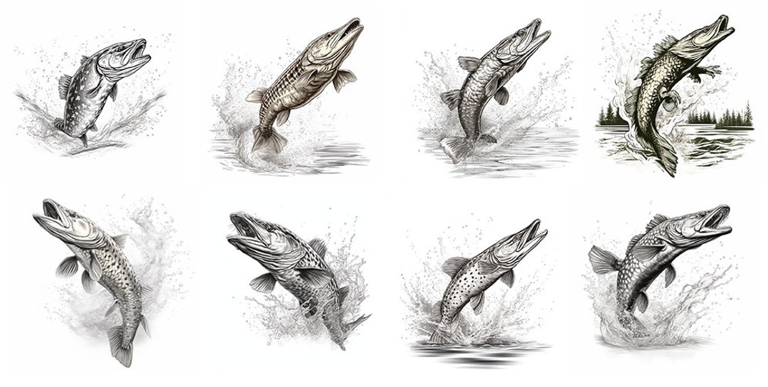Northern Pike Fish Svg File - 8 Vector Graphics in One File. Multiple ...