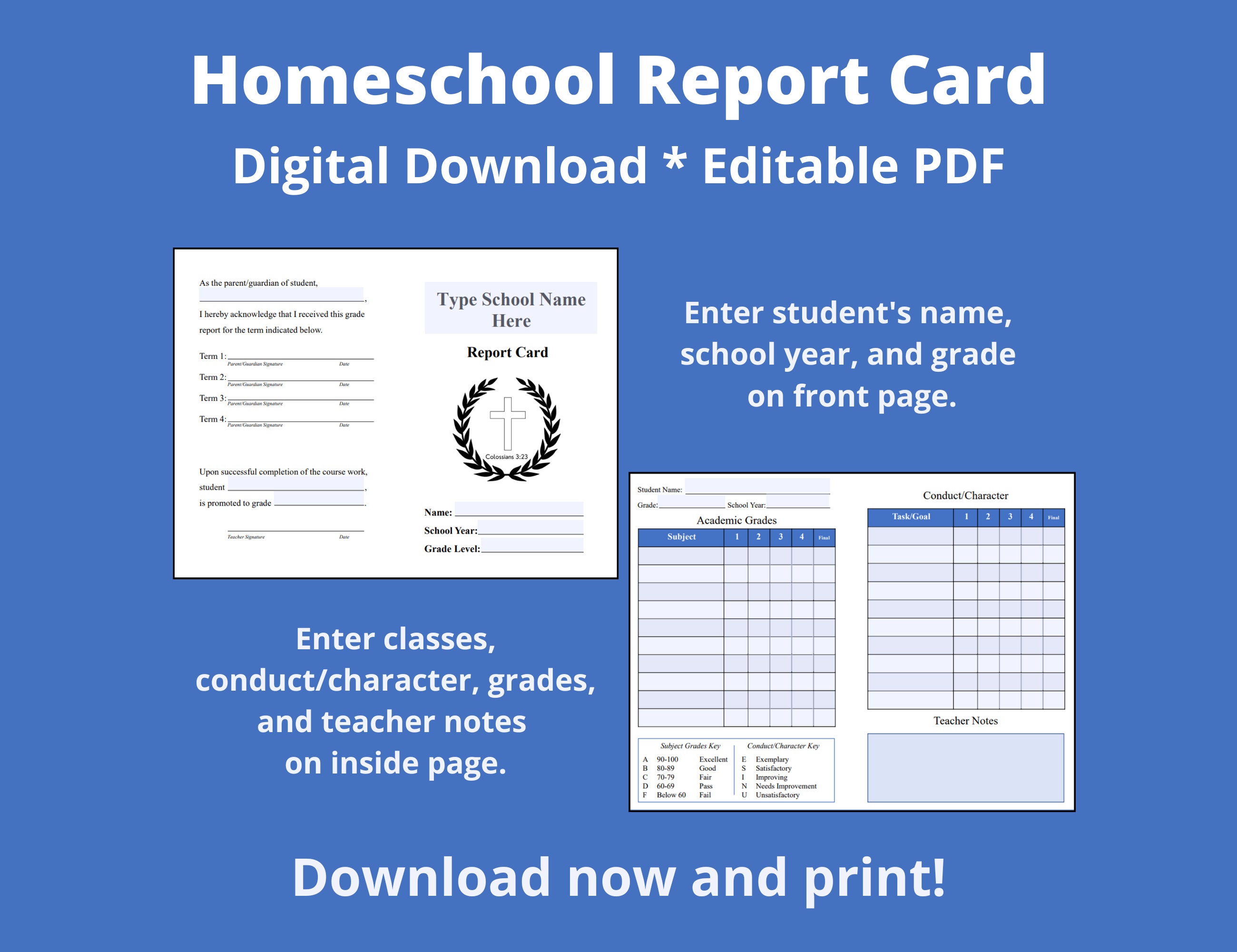 Editable Report Card PDF, Digital Download - Etsy