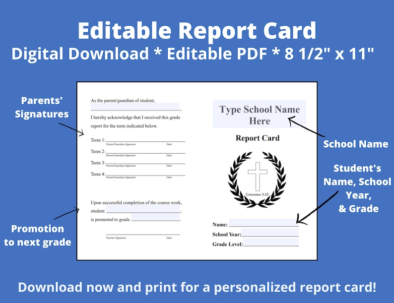 Editable Report Card PDF, Digital Download - Etsy