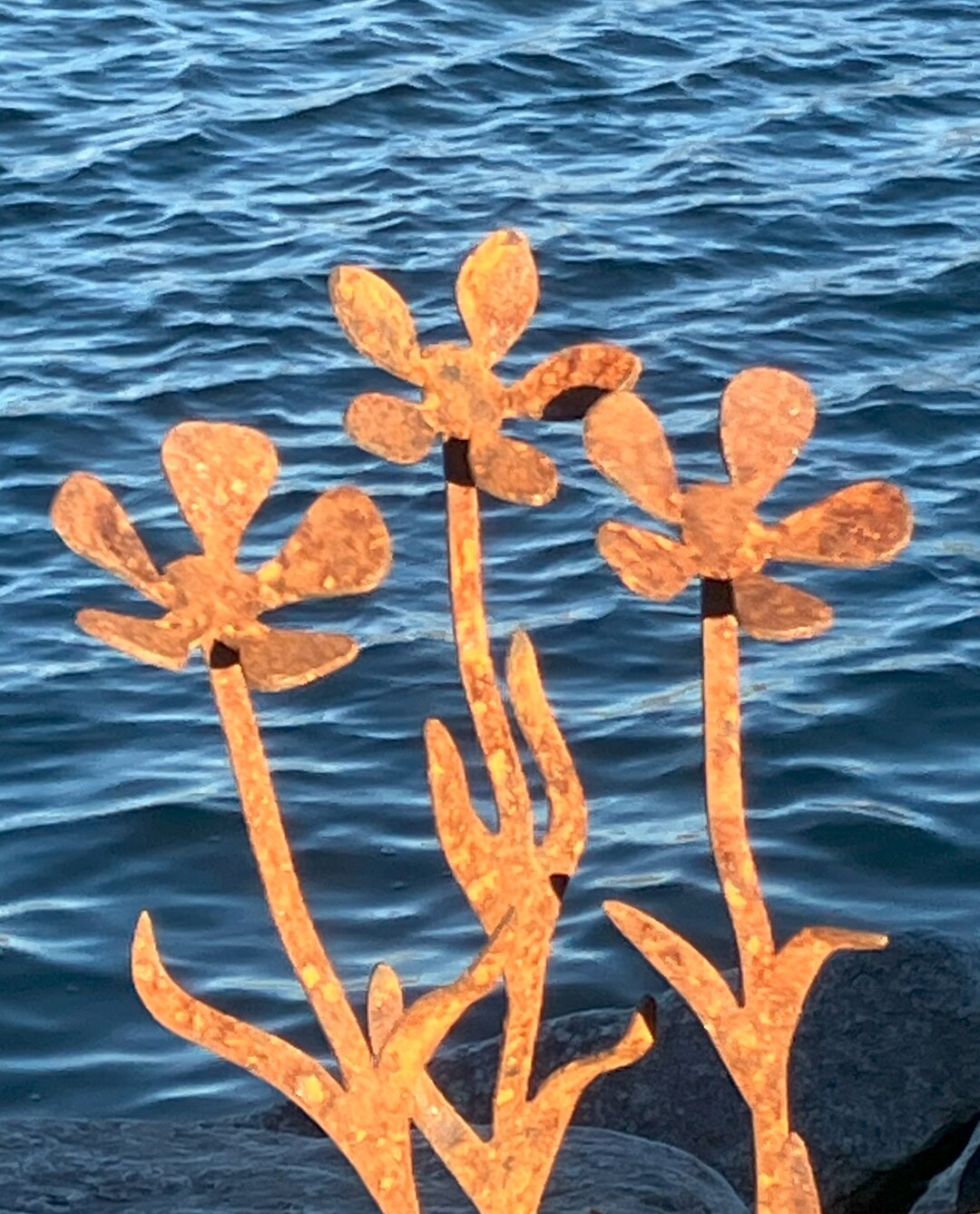 Prairie Style Rustic Metal Flowers - Set of 3 - Unique Handmade Outdoor ...