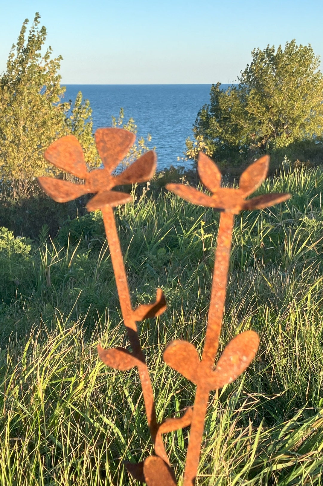 Prairie Style Rustic Metal Flowers - Set of 2 - Unique Handmade Outdoor ...