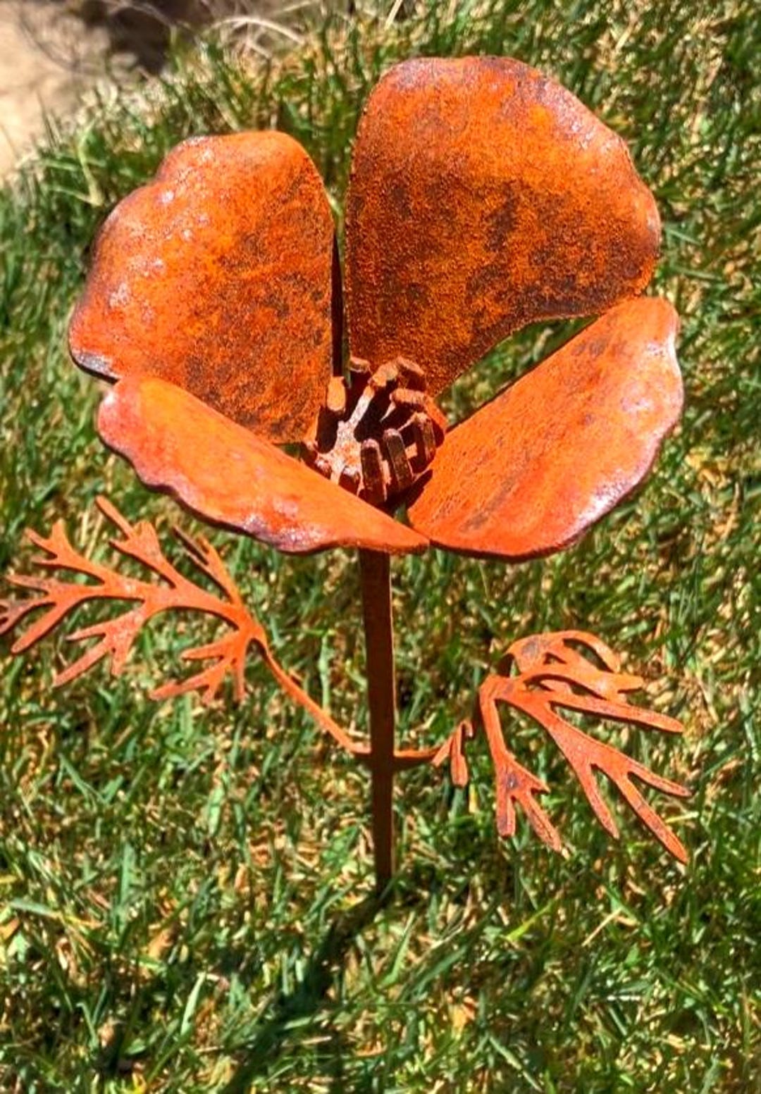 Rustic Metal California Poppy Sculpture – Natural Rust Finish, Handmade ...