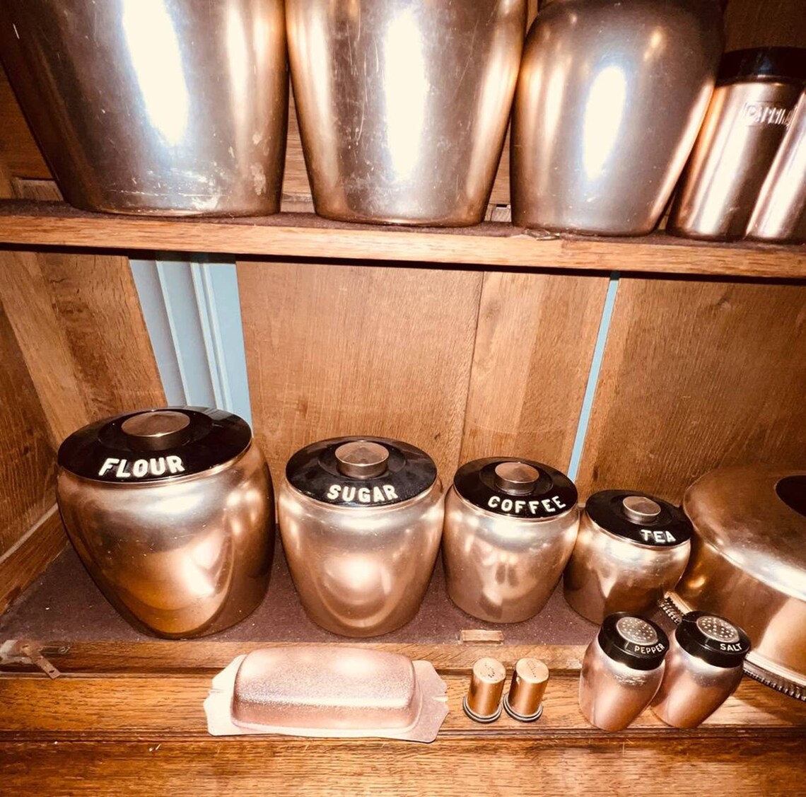 Vintage Rose Gold Kromex Canisters Spice Set Cake Butter Dish Shakers ...