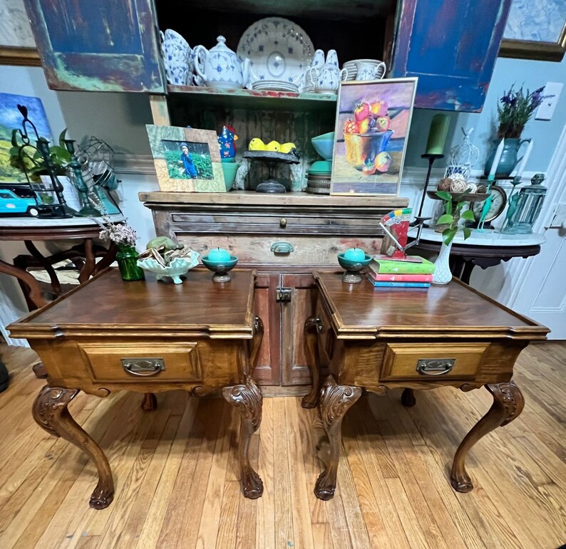 Pair of Solid Wood Chippendale Ball & Claw Foot End Tables - Etsy