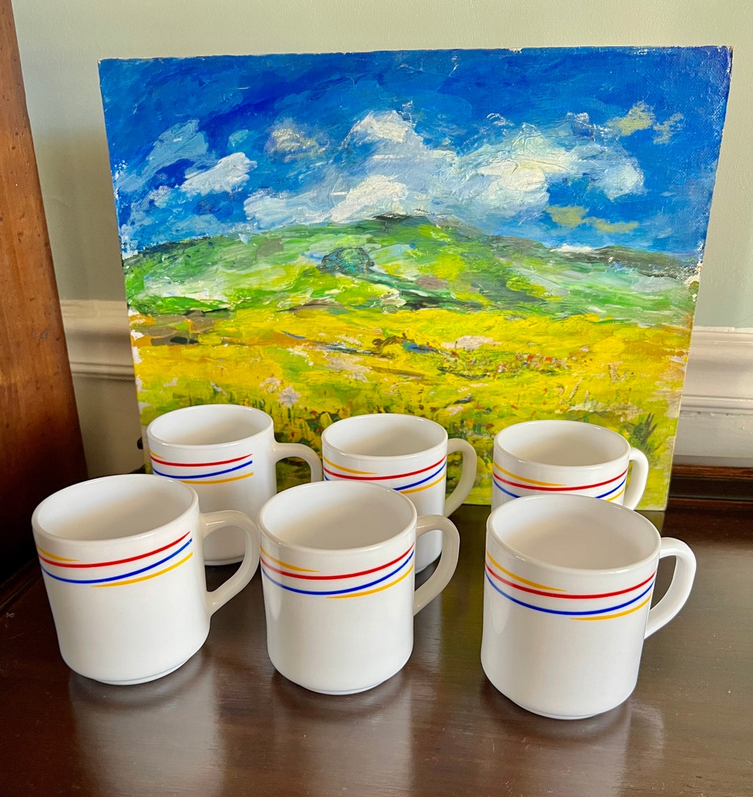 Vintage MCM Arcopal France Set of Mugs - Etsy